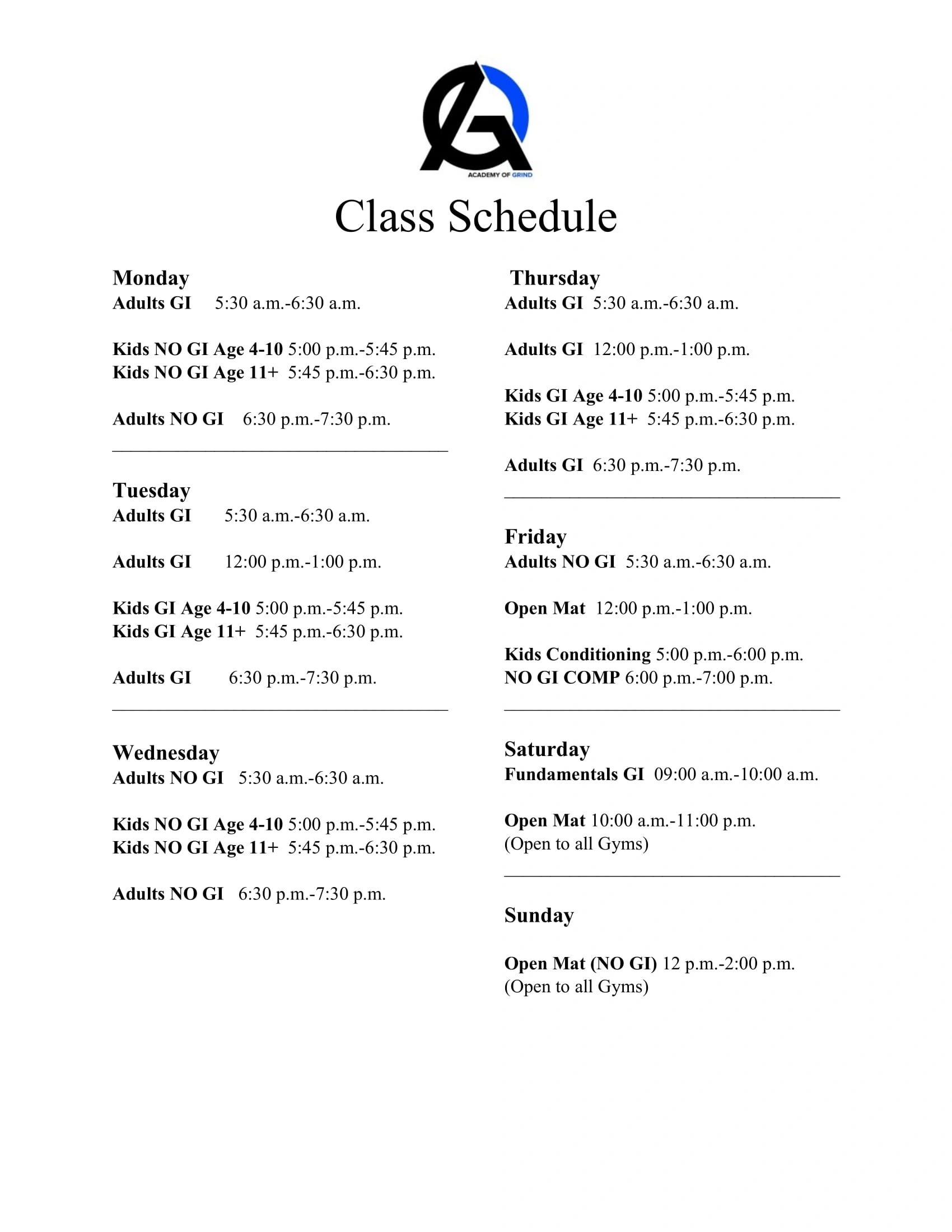 Class Schedule